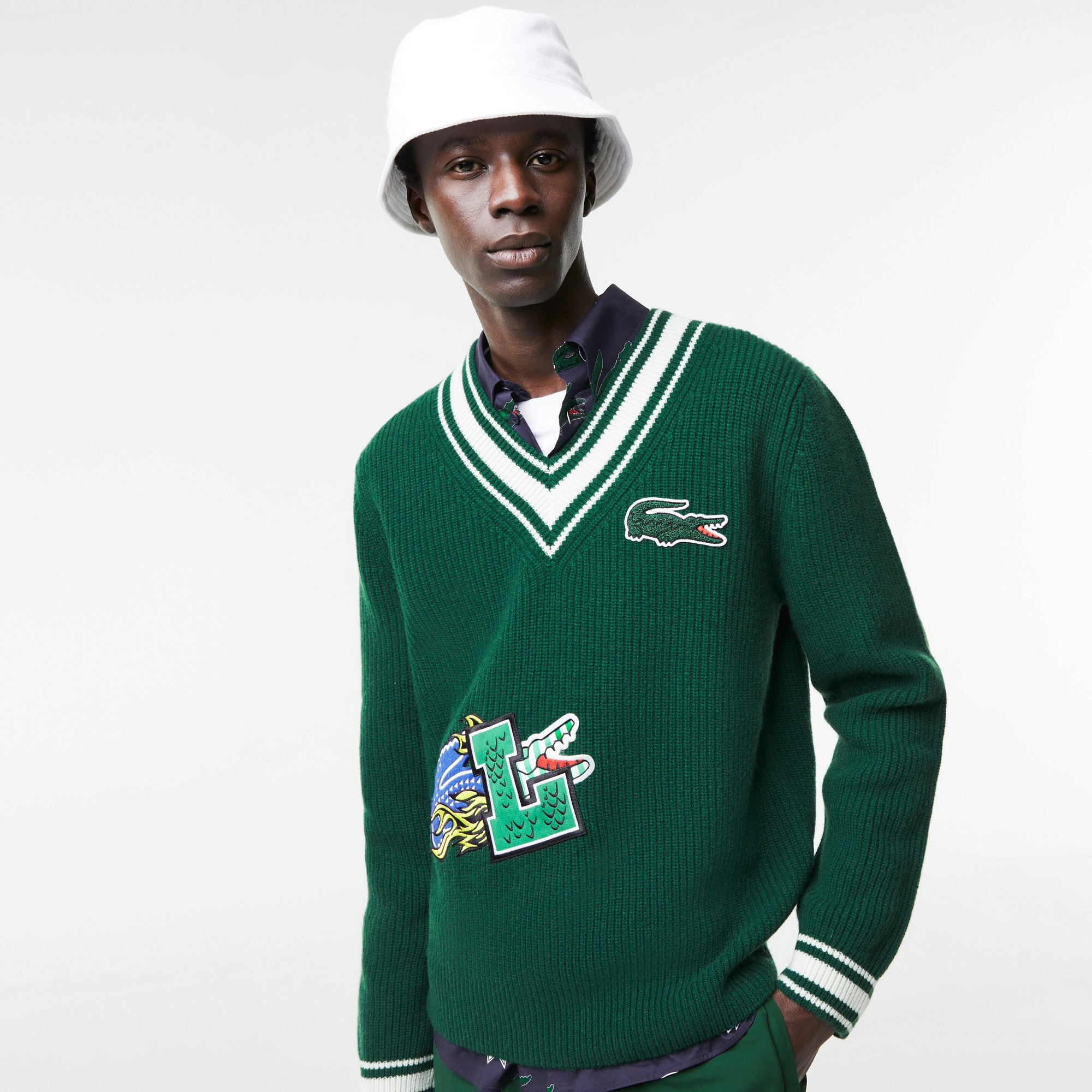 Badge d effet de bande dessinee en V Holiday Stripe en V Green
