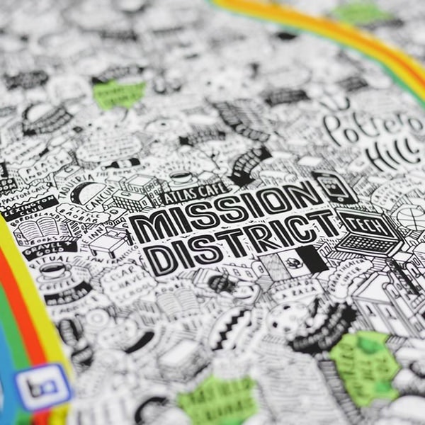 61 x 61cm Unframed Hand Drawn Map of San Francisco Print | Jenni Sparks | Trouva